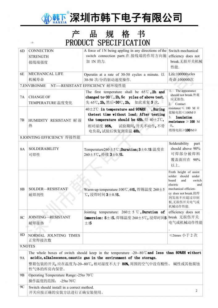 HX TS35CB 100gf specification page 4