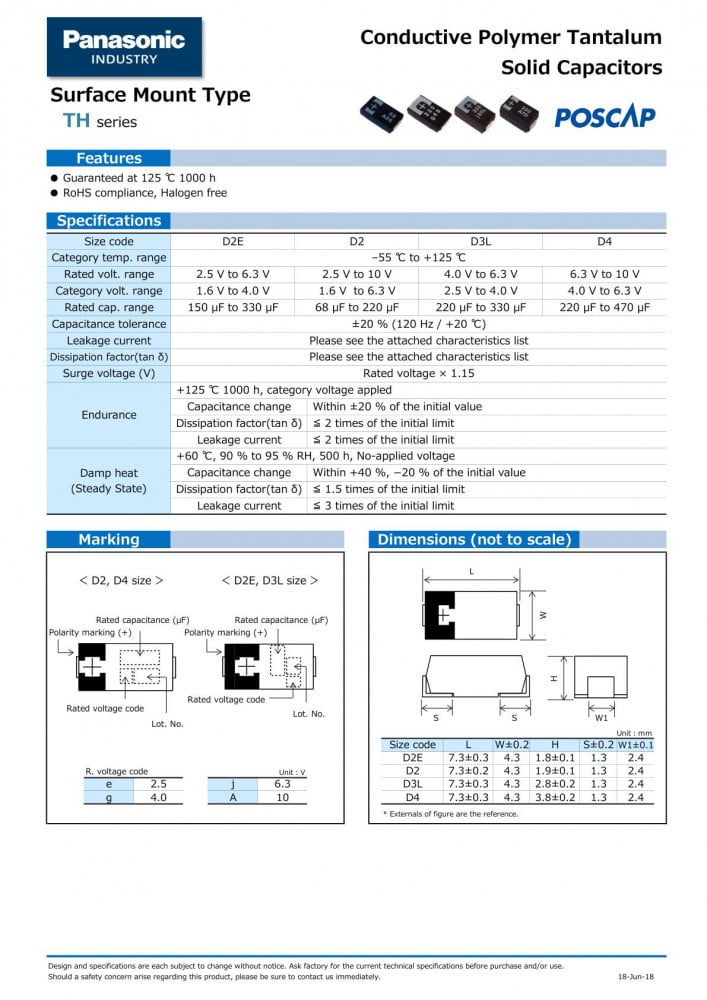 Panasonic POSCAP TH series catalog page 1