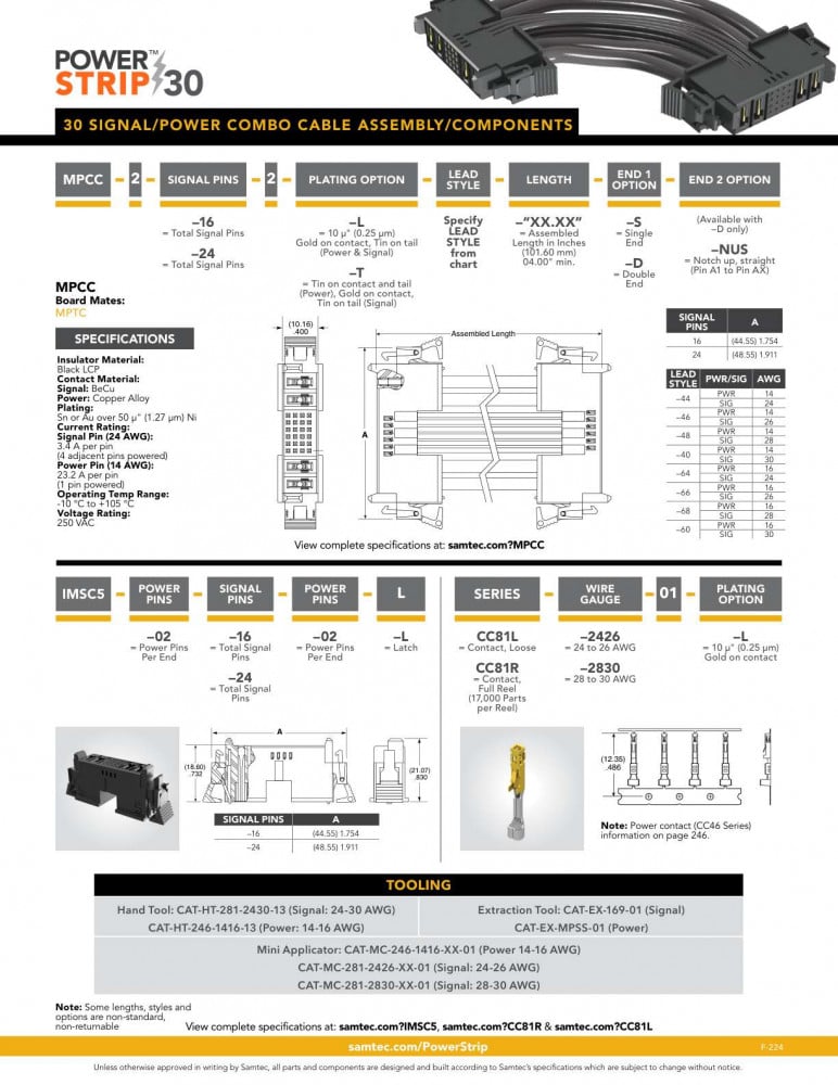 Samtec POWER STRIP30 technical document page