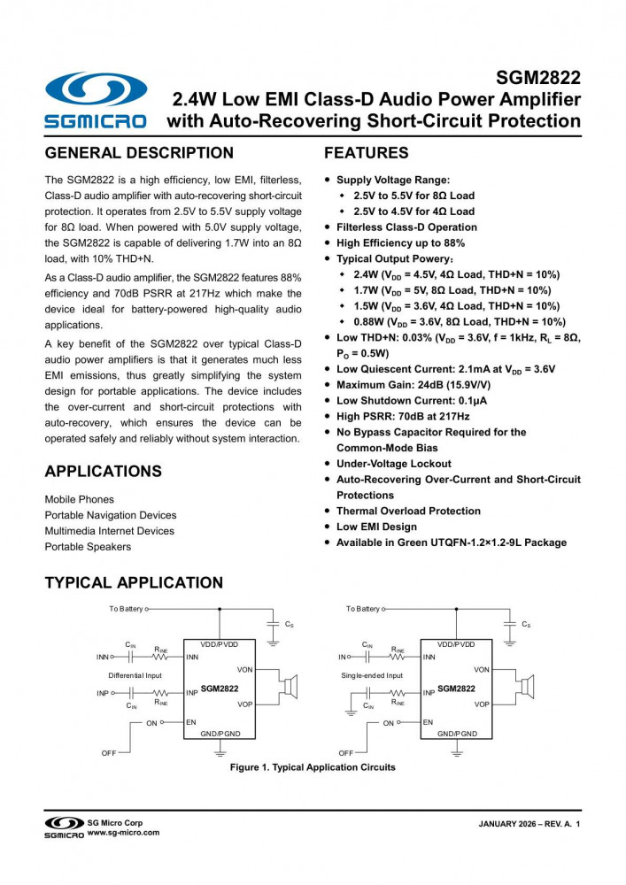 SGM2822 datasheet page 1