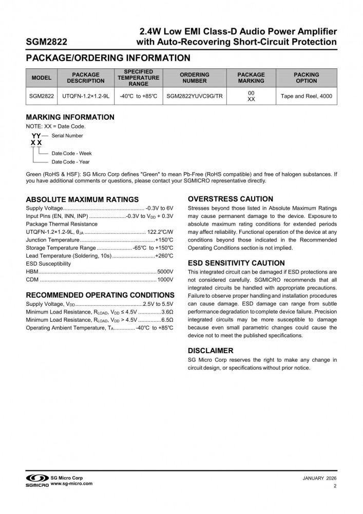 SGM2822 datasheet page 2