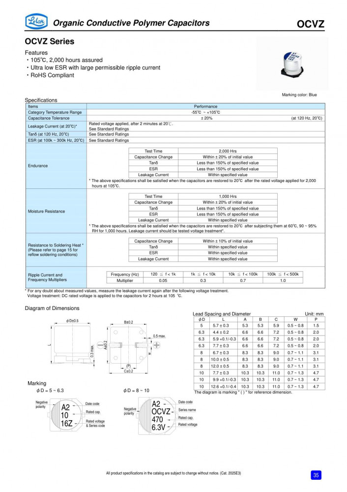 Lelon OCVZ series datasheet page 1