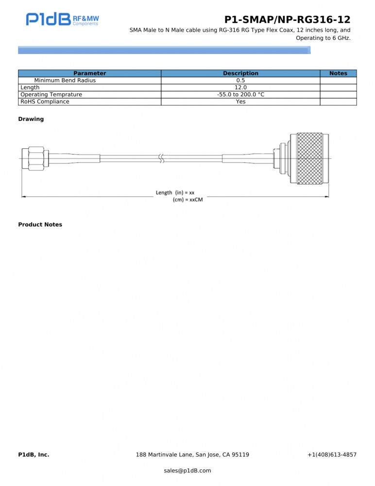 P1-SMAP/NP-RG316-12 product documentation, page 2