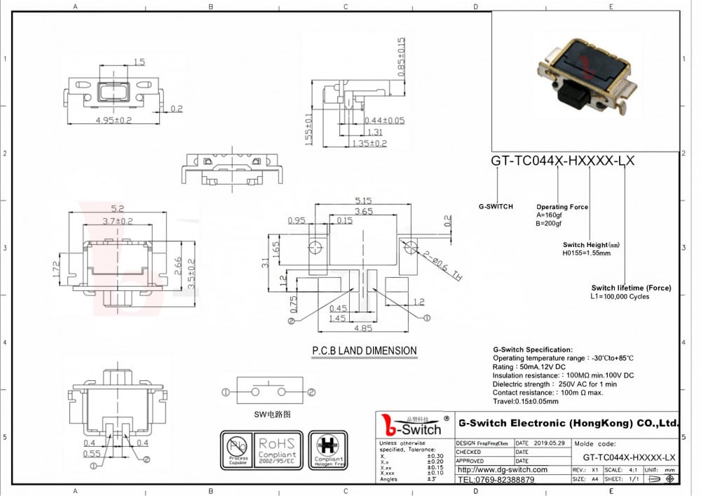 GT-TC044A-H0155-L1 technical document page
