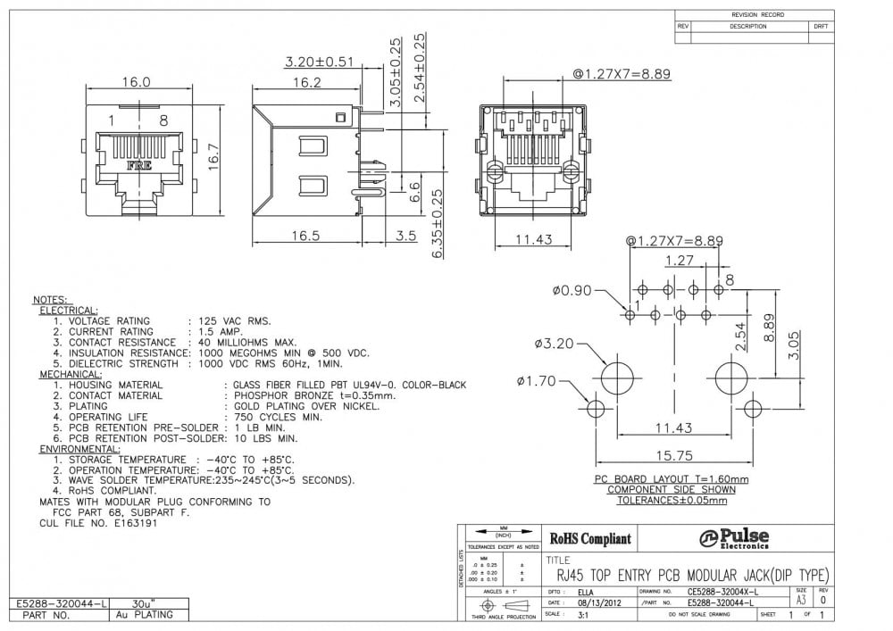 PULSE E5288-320044-L technical drawing preview