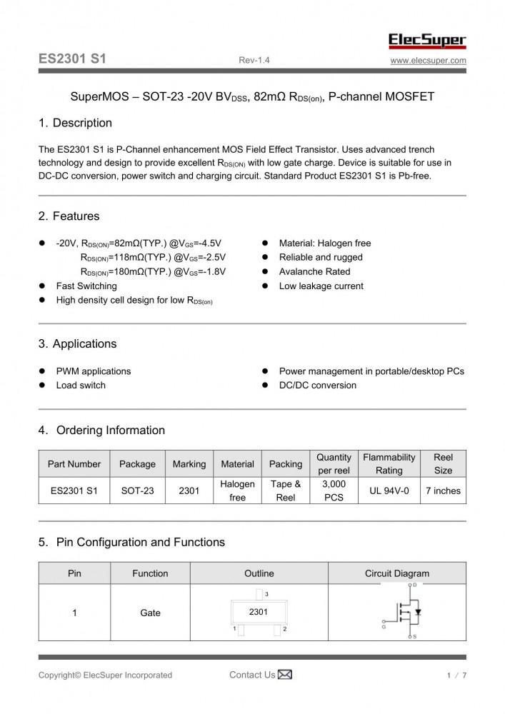 ES2301 S1 datasheet page 1
