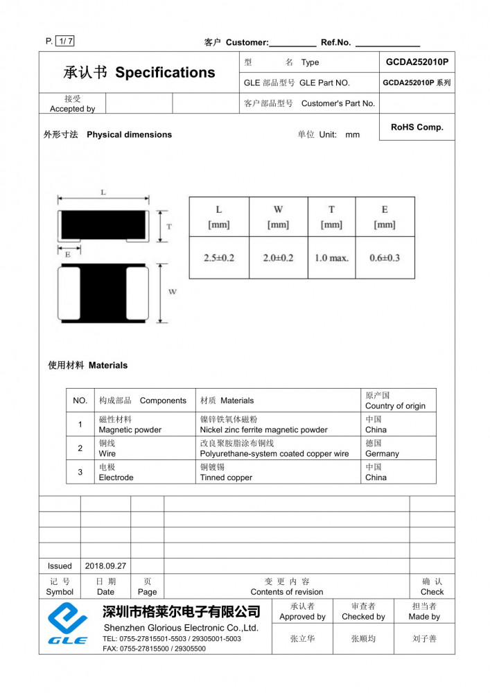 GCDA252010P specification page 1