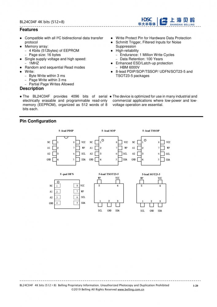 BL24C04F datasheet page 1