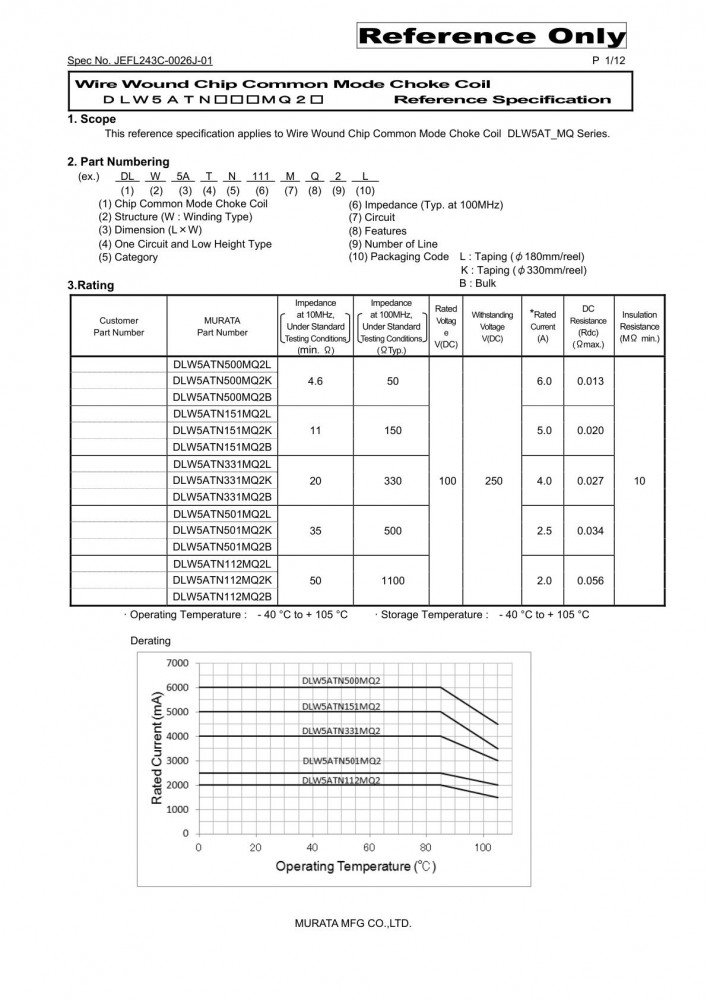 DLW5ATN500MQ2L specification page 1