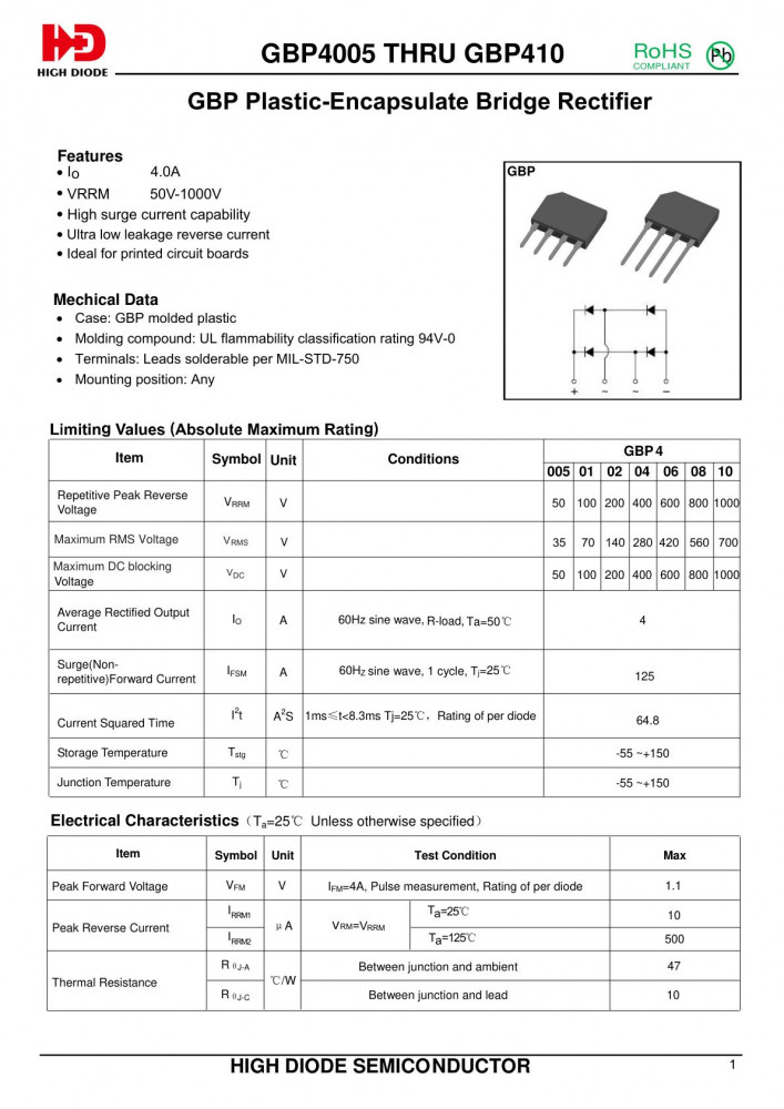 GBP408 datasheet page 1