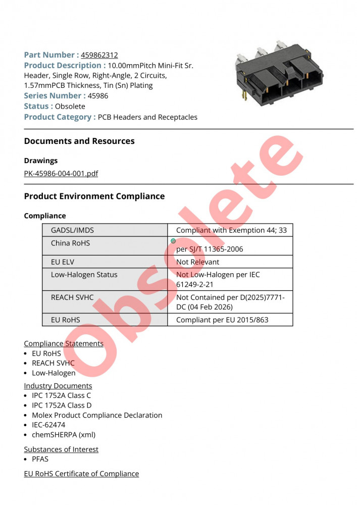 MOLEX 459862312 technical document preview, page 1