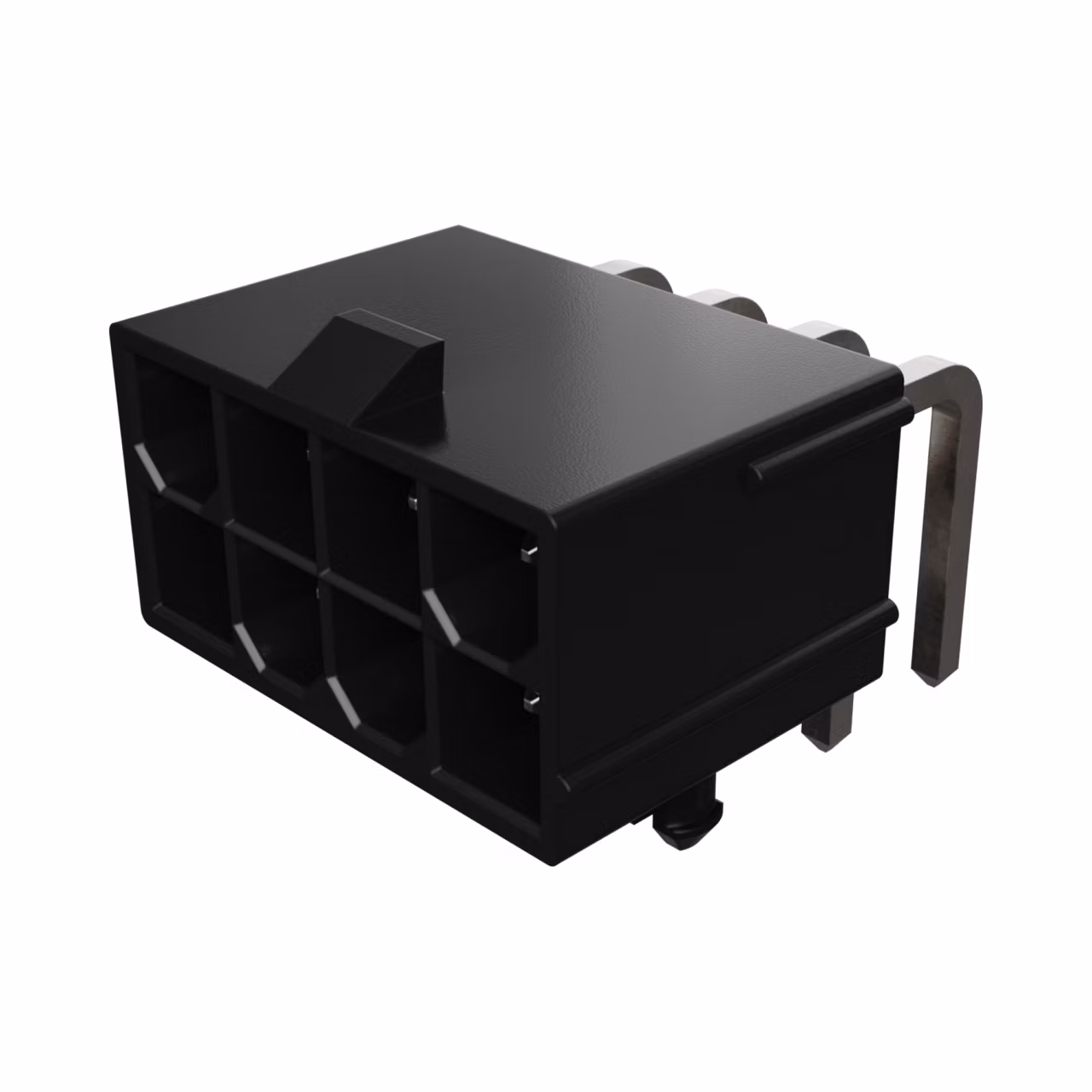 Mini-Fit Jr. First Mate / Last Break Header, 4.20mm Pitch, Dual Row, Right-Angle, 8 Circuits, Nylon 6/6 94V-0, Black, Matte Tin (Sn) Plating, with Mounting Pegs, Tray for sale