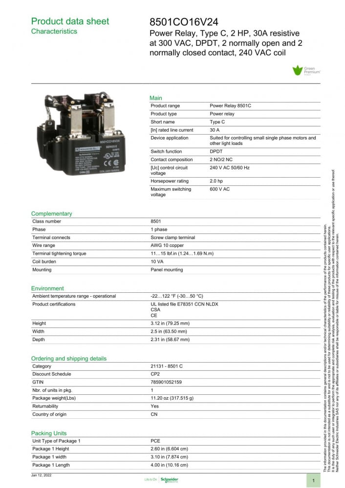 8501CO16V24 technical document page 1