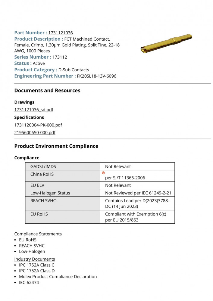 MOLEX 1731121036 technical document image 1