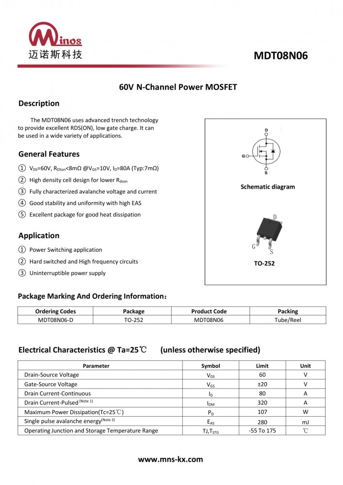 MDT08N06 datasheet page 1