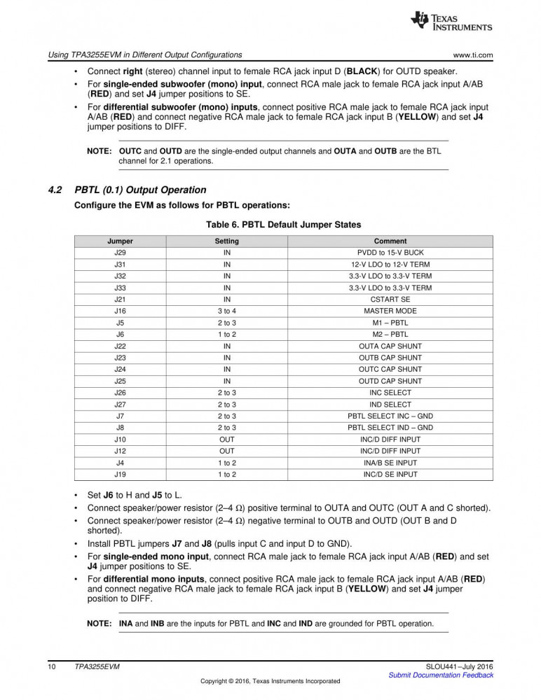 TPA3255EVM documentation page 10