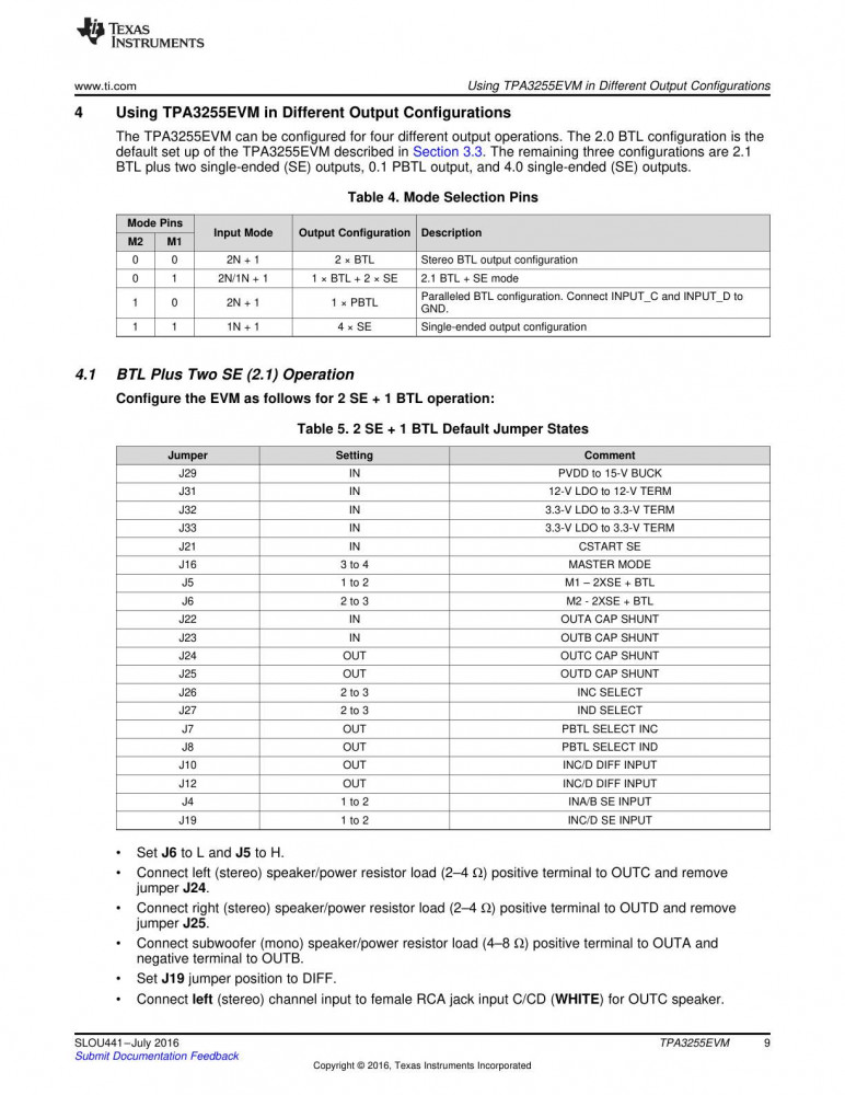 TPA3255EVM documentation page 9