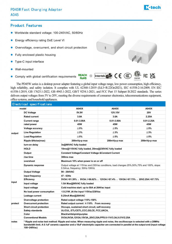 A045-EU technical document page 1