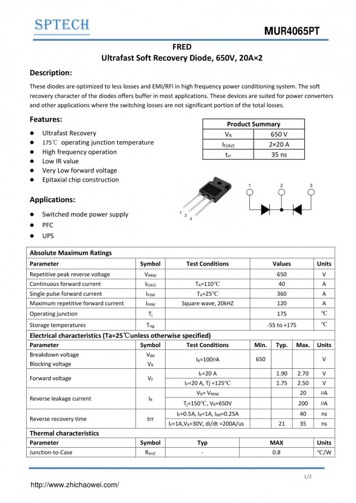MUR4065PT datasheet page 1