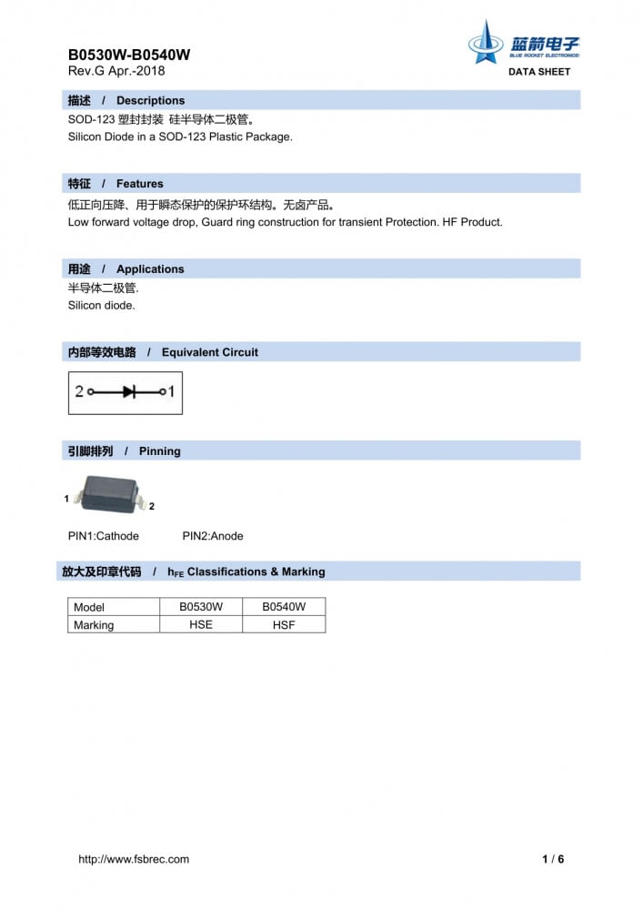 B0540W technical document page 1