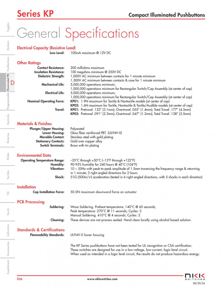 NKK KP Series datasheet page 1