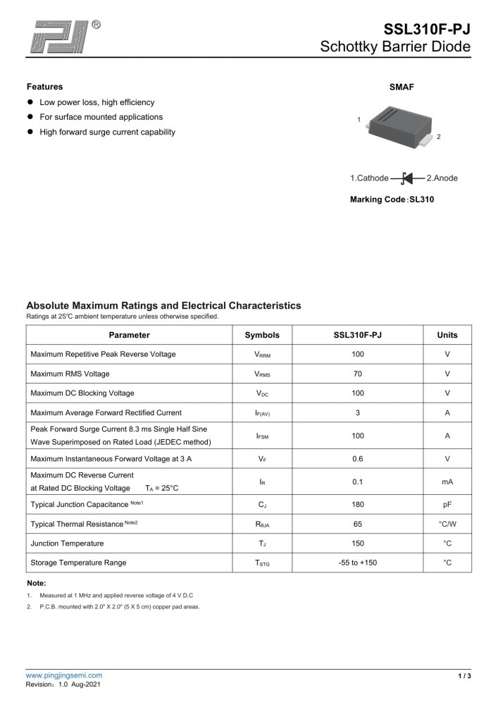 SSL310F-PJ product document, page 1