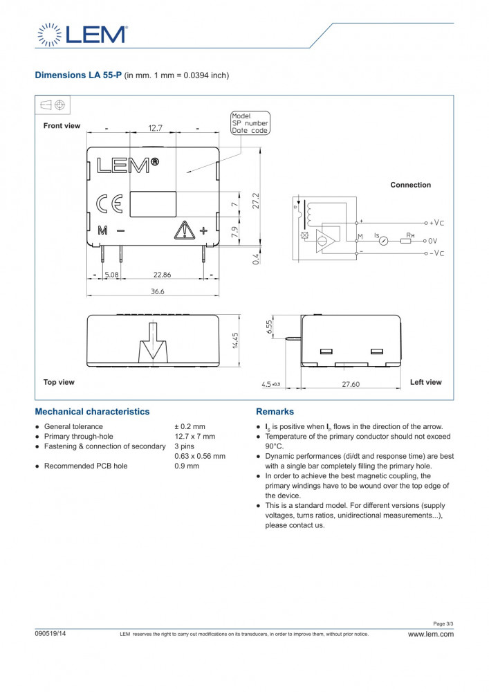 LEM LA55-P datasheet page 3