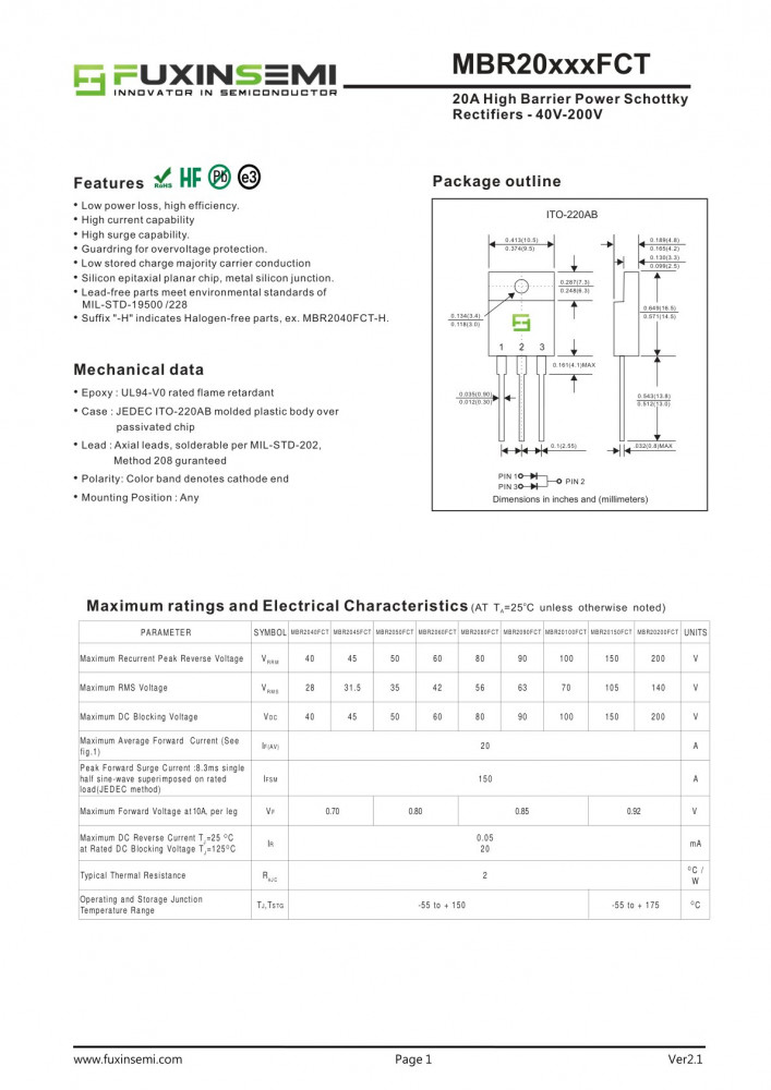 MBR20200FCT datasheet page 1