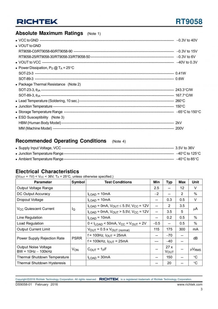 RT9058 datasheet page 3