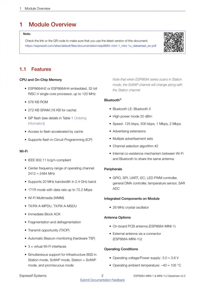 ESP8684-MINI-1-H4 datasheet page 2