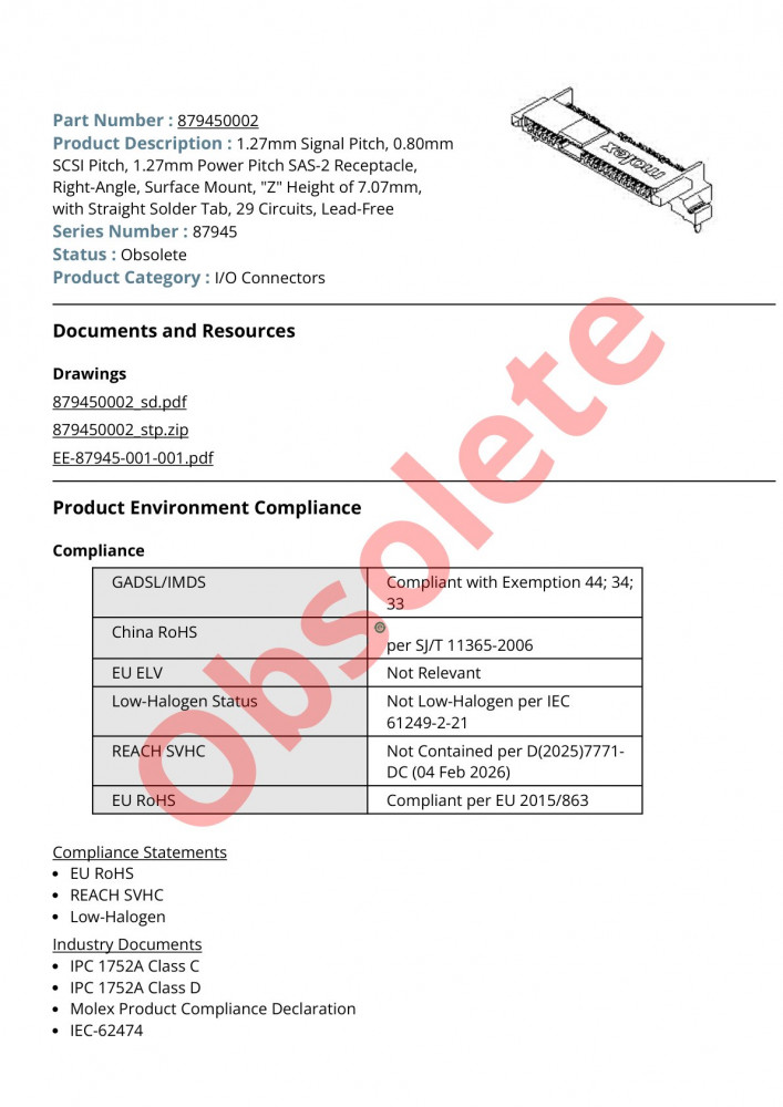 MOLEX 879450002 technical document page 1