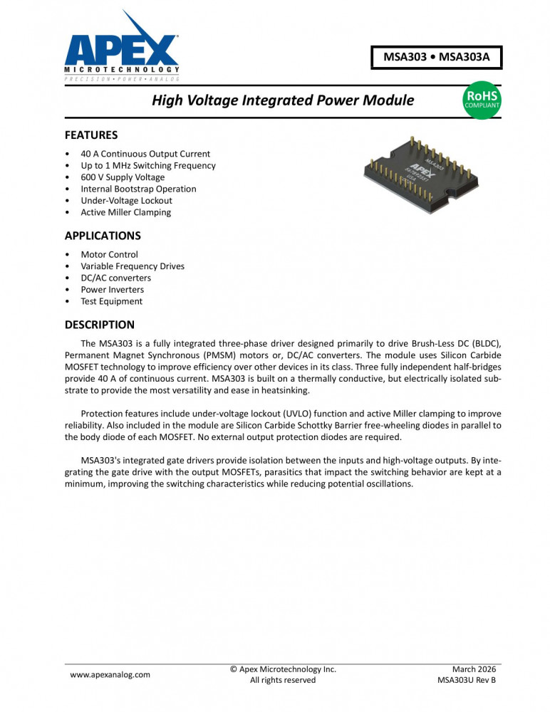MSA303 datasheet page 1