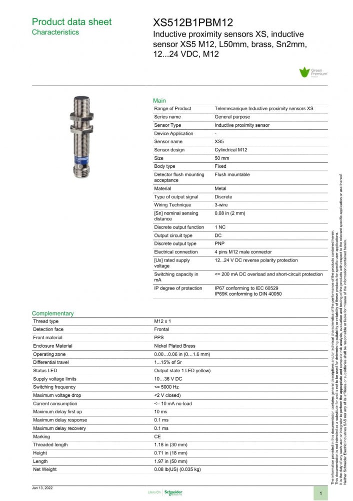 XS512B1PBM12 technical document page 1