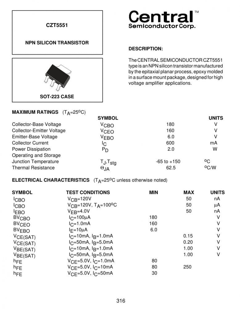 CZT5551 TR datasheet page 1