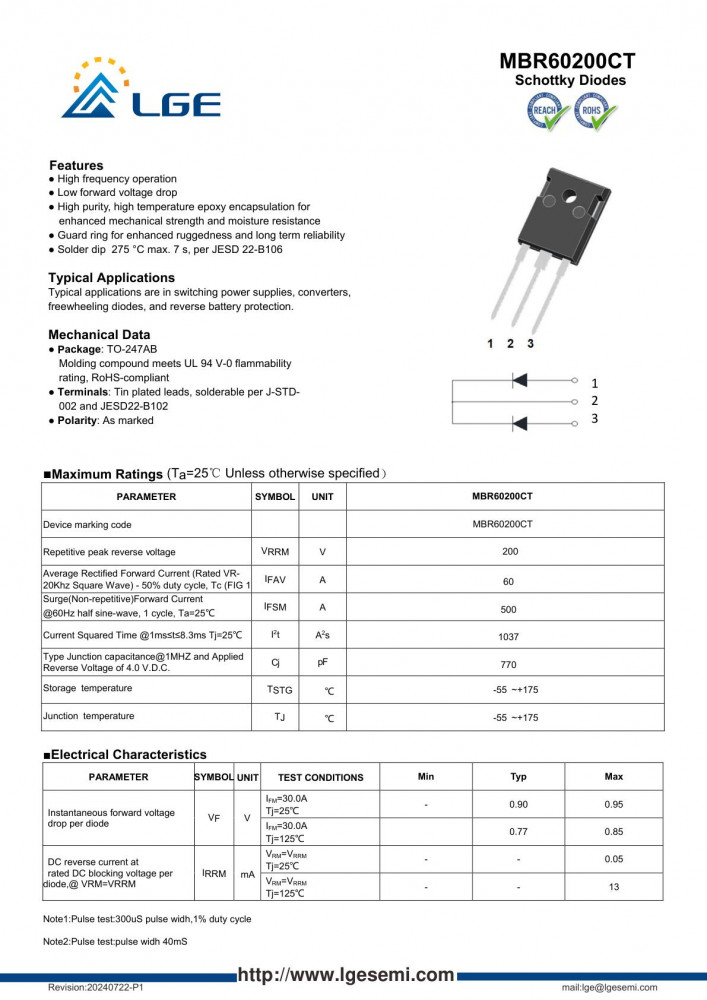 MBR60200CT datasheet page 1