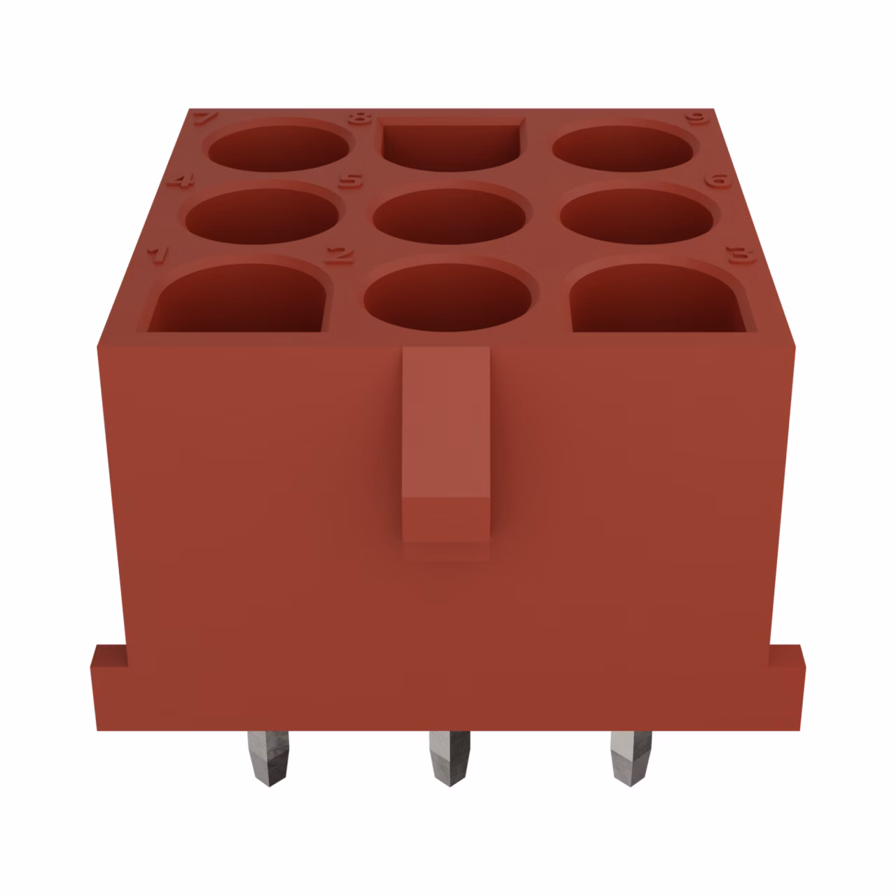 MLX Power Connector Header, 6.35mm Pitch, Vertical, with Compliant Polarizing Peg, Polyester 94V-0, Brick Red, 9 Circuits for sale