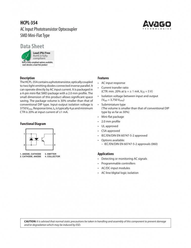HCPL-354-06AE datasheet page 1