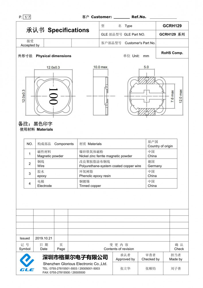 GLE GCRH129 datasheet page 1