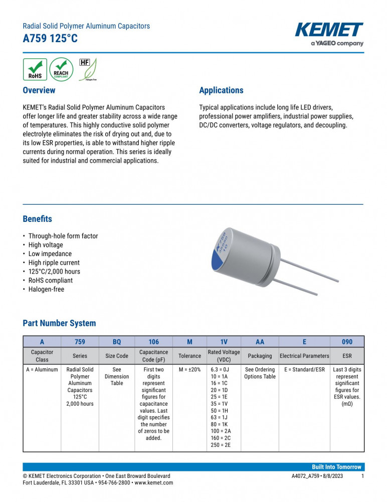 KEMET A759 datasheet page 1