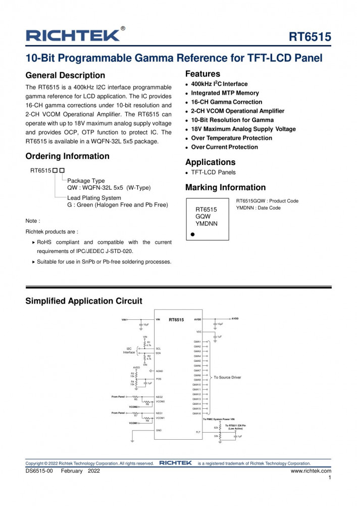 RT6515 technical document page 1