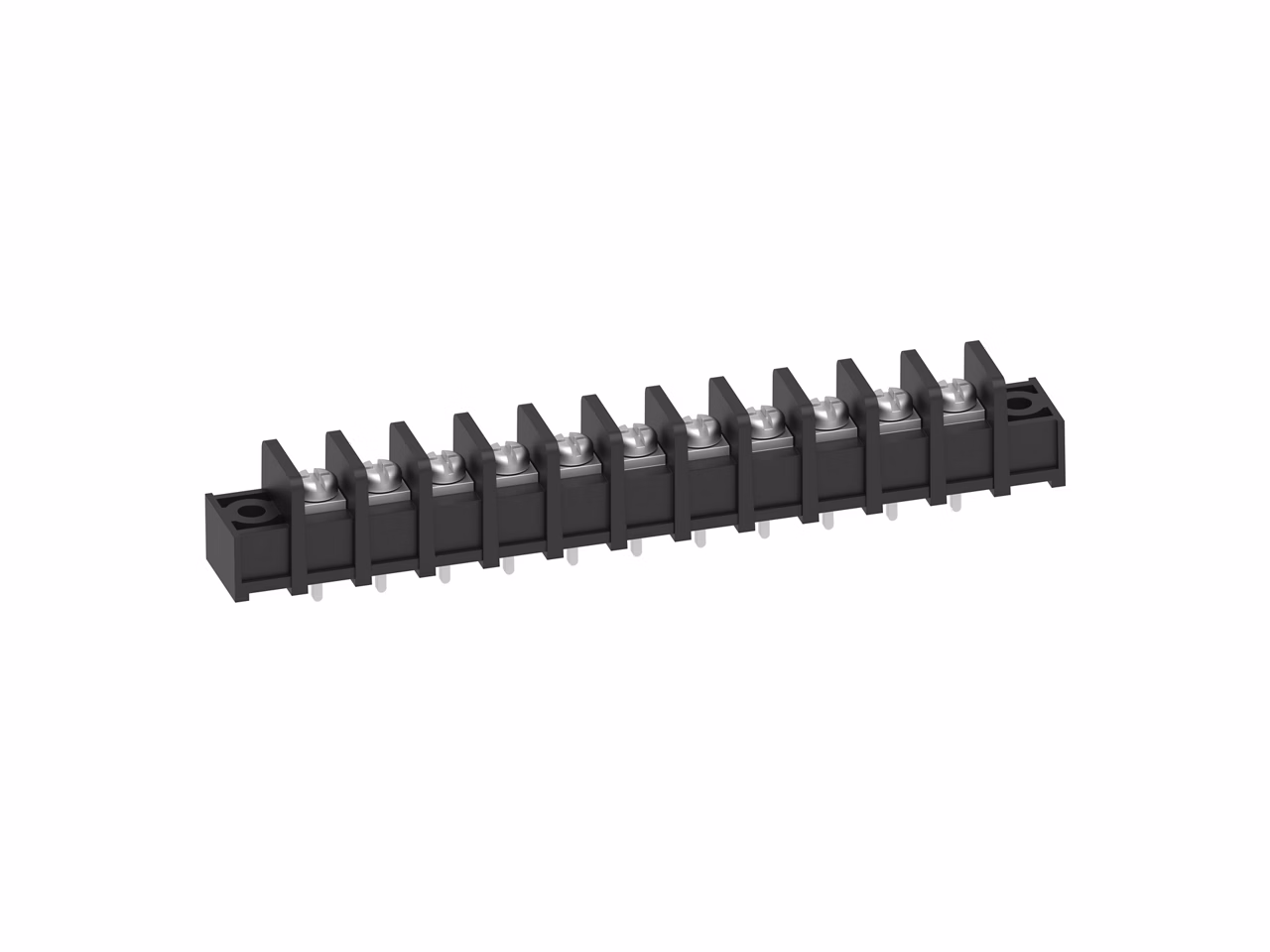 8.26mm Pitch, Single Row, Dual-Barrier Terminal Strip, with Mounting Ends, Black, Steel Screws, 11 Circuits for sale