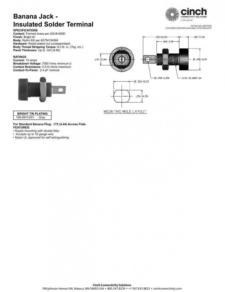 Bel Fuse 108-0913-001 technical drawing and specifications