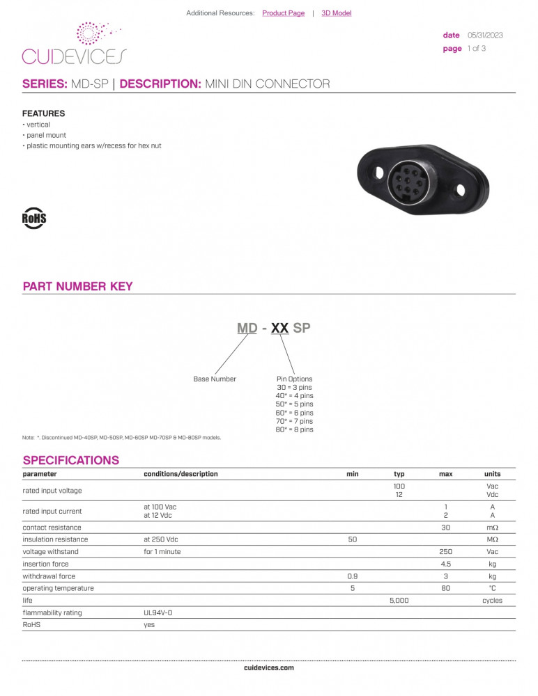 MD-30SP datasheet page 1