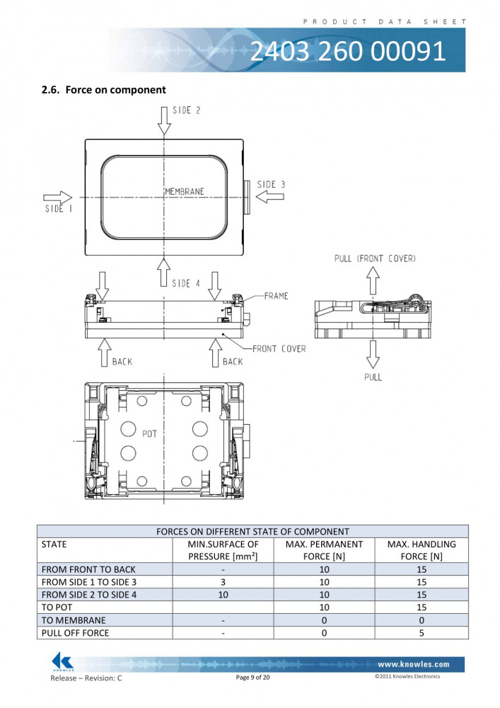 Knowles 2403 260 00091 technical document page 9