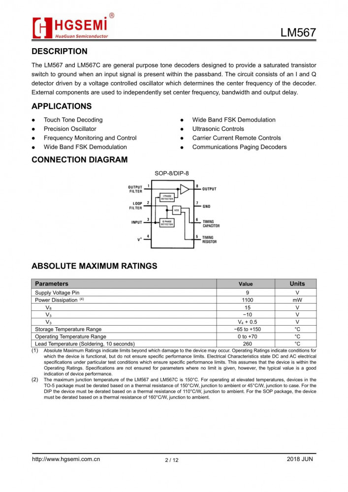 LM567CM/TR datasheet page 2