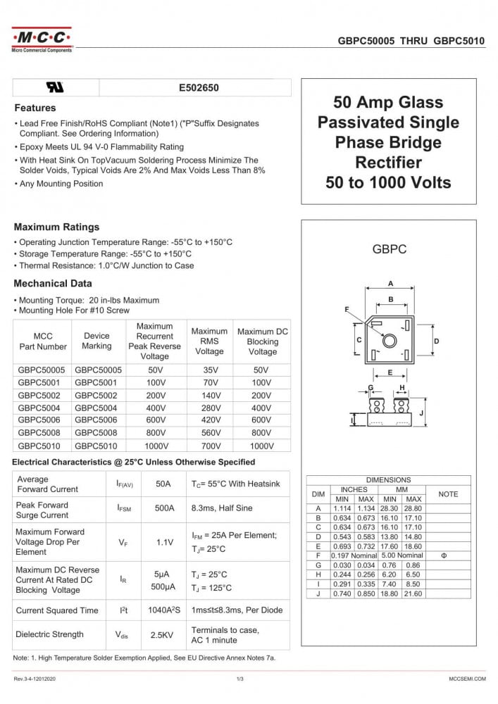 GBPC5004-BP datasheet page 1
