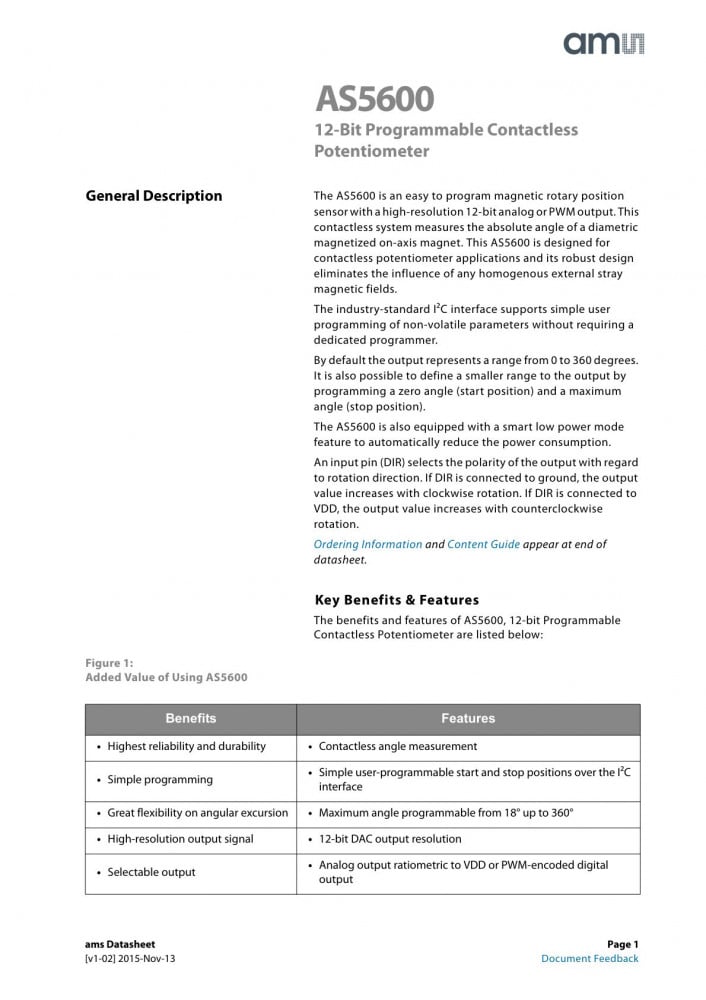 AS5600 datasheet page 1