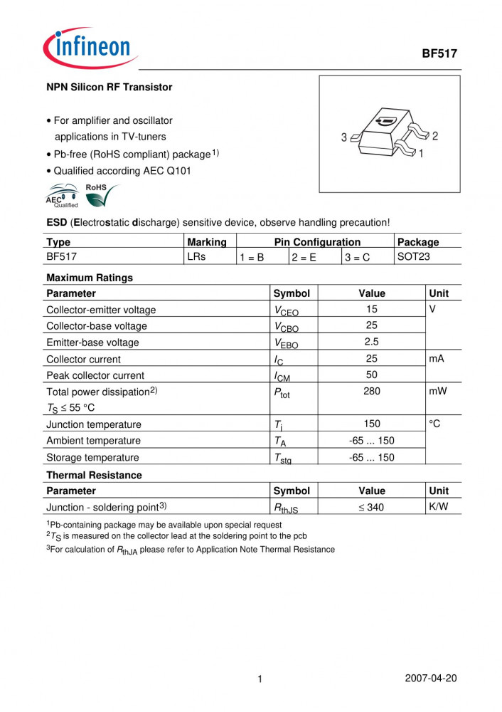BF517E6327 datasheet page 1