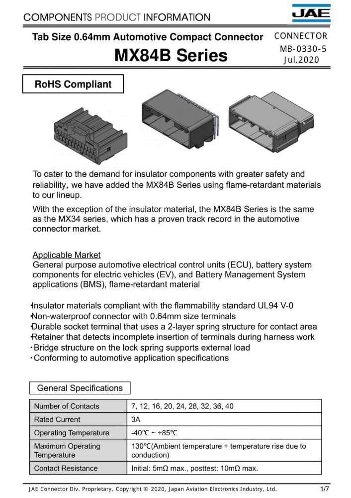 JAE MX84B Series datasheet page 1