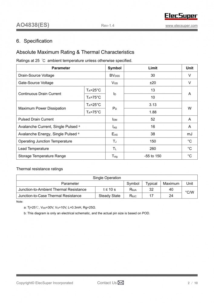 AO4838(ES) datasheet page 2